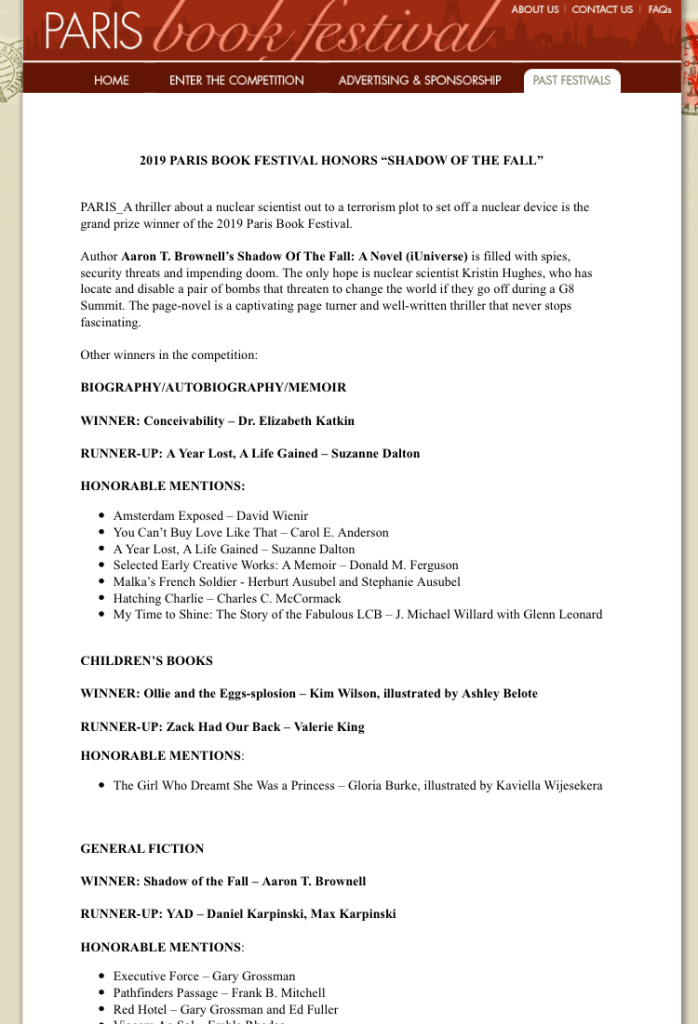 Book Prizes and Reviews - aaronbrownellstories.com